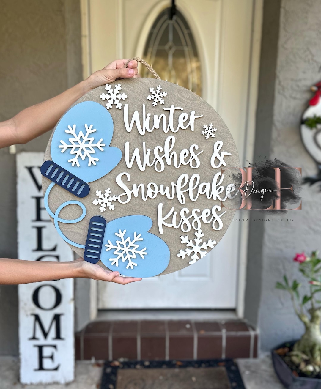 Winter Wishes and Snowflake Kisses Door Hanger, Christmas Door Sign ...