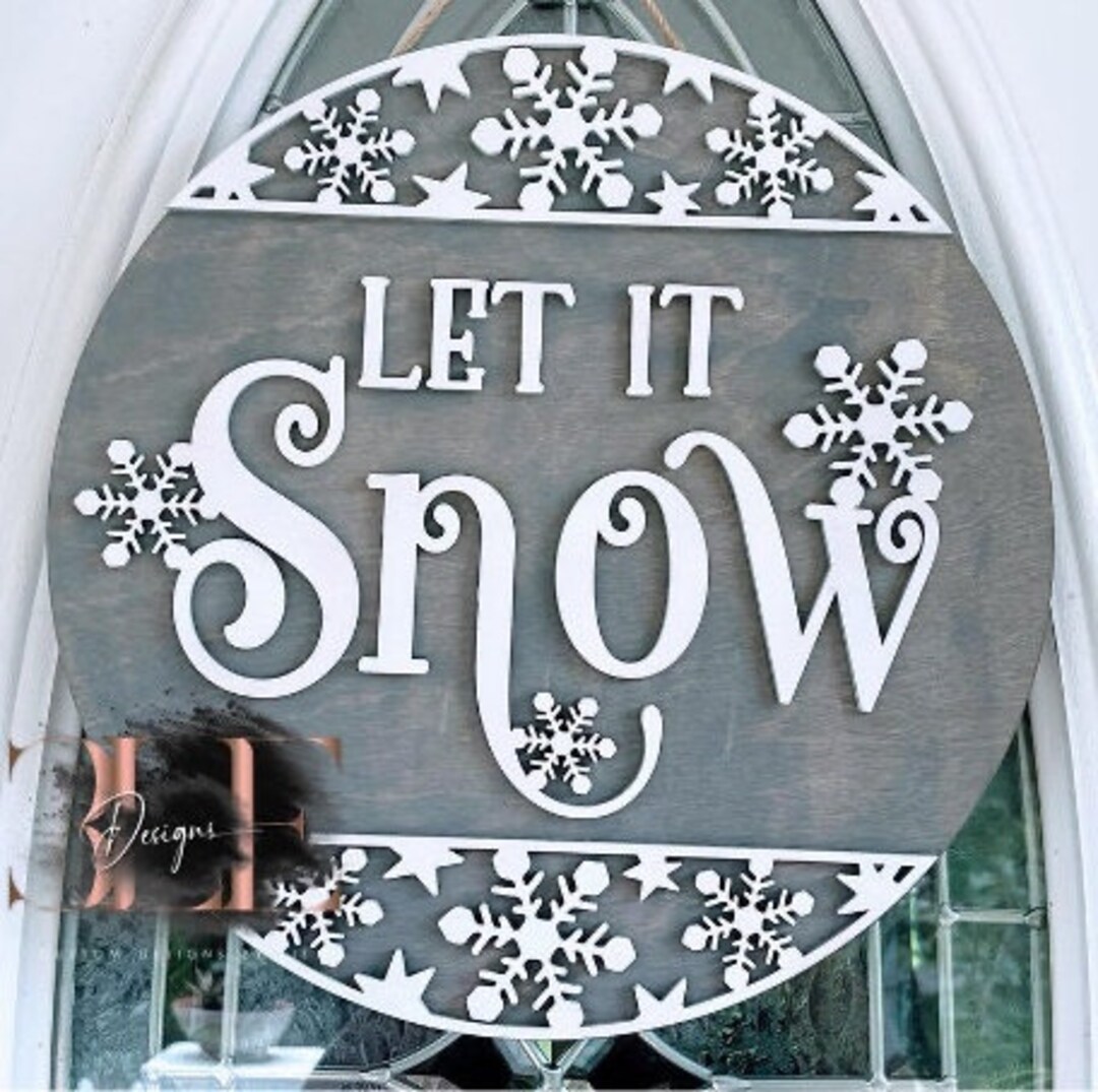 Let It Snow Wooden Door Hanger, Christmas Door Hanger, Winter Wreath ...