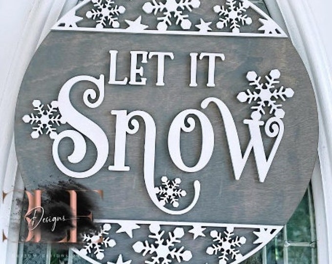 Let It Snow Wooden Door Hanger, Christmas Door Hanger, Winter Wreath ...