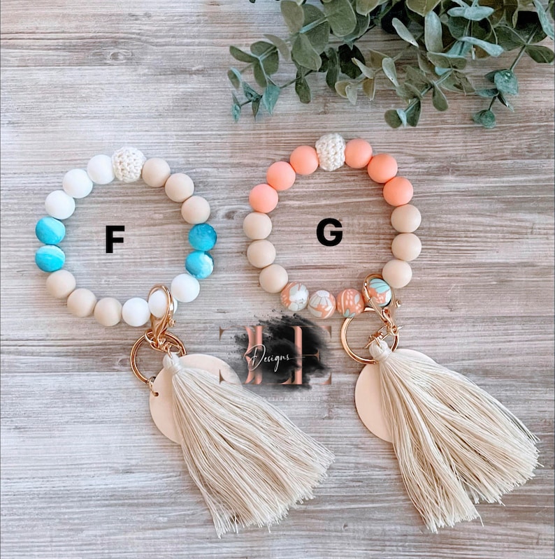 Personalized Wristlets Keychain Wood Disc Silicone Beads - Etsy