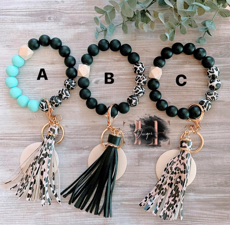 Personalized Wristlets Keychain Wood Disc Silicone Beads - Etsy