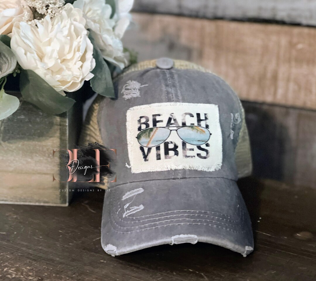 Beach Vibes Ripped Ponytail Hat, Cute Summer Baseball Cap, Cute Summer ...