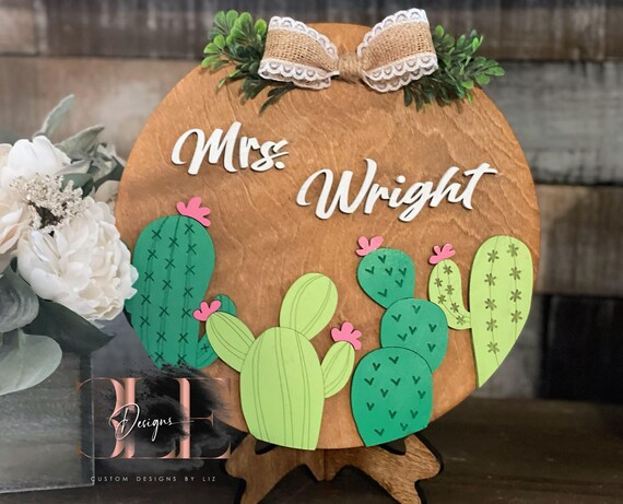 Cactus Teacher Sign Wooden Sign With Easel Personalized Sign - Etsy