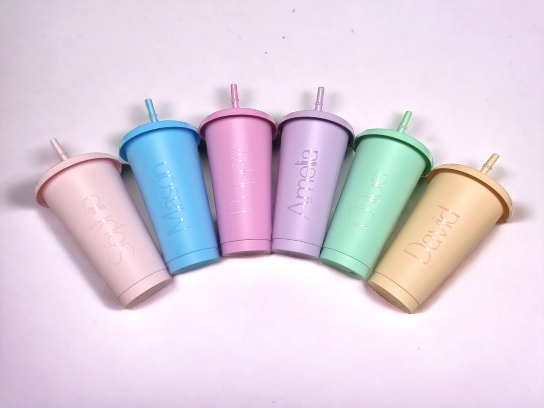 Personalised Cold Cups With Lid and Straw With Matching Names Iced ...
