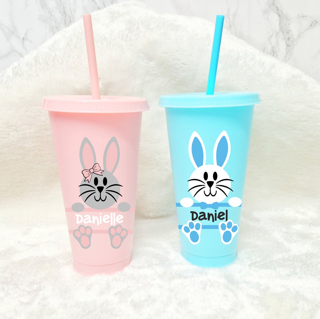 Personalised Easter Bunny Cold Cup With Lid & Straw Gift for Children ...