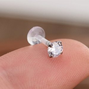 Clear CZ Triple Forward Helix Bioflex Bioplast Earring Cartilage Tragus ...