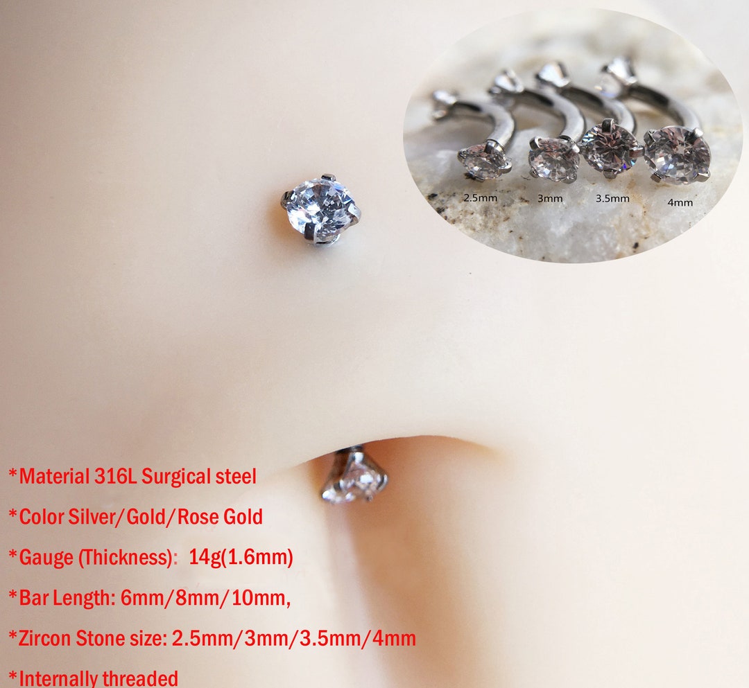 14G 2.5mm/3mm/3.5mm/4mm Stone/ CZ Belly Ring, Navel Piercing Ring,belly ...