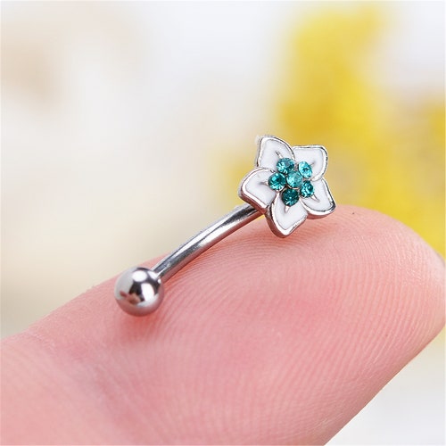Rook Piercing Flower With Aqua Center Cz Curved Barbell - Etsy