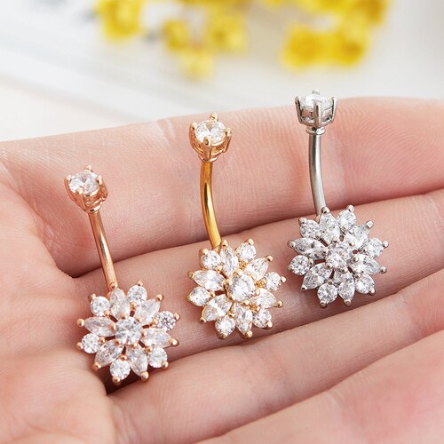 Flower Belly Ring Belly Button Ring Body Jewelry Belly | Etsy