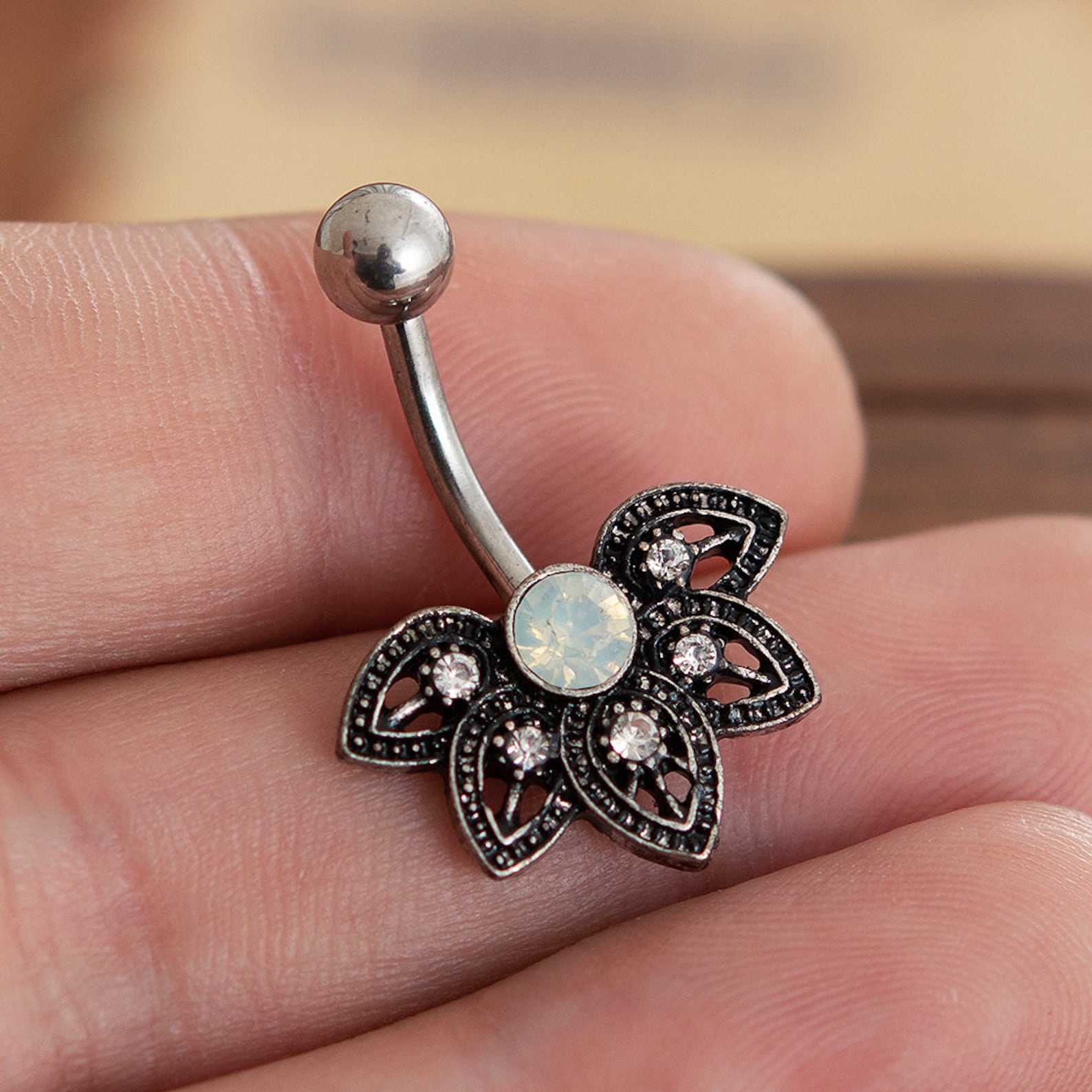 Retro Flower Belly Ringflower Belly Ring Belly Button Ring - Etsy