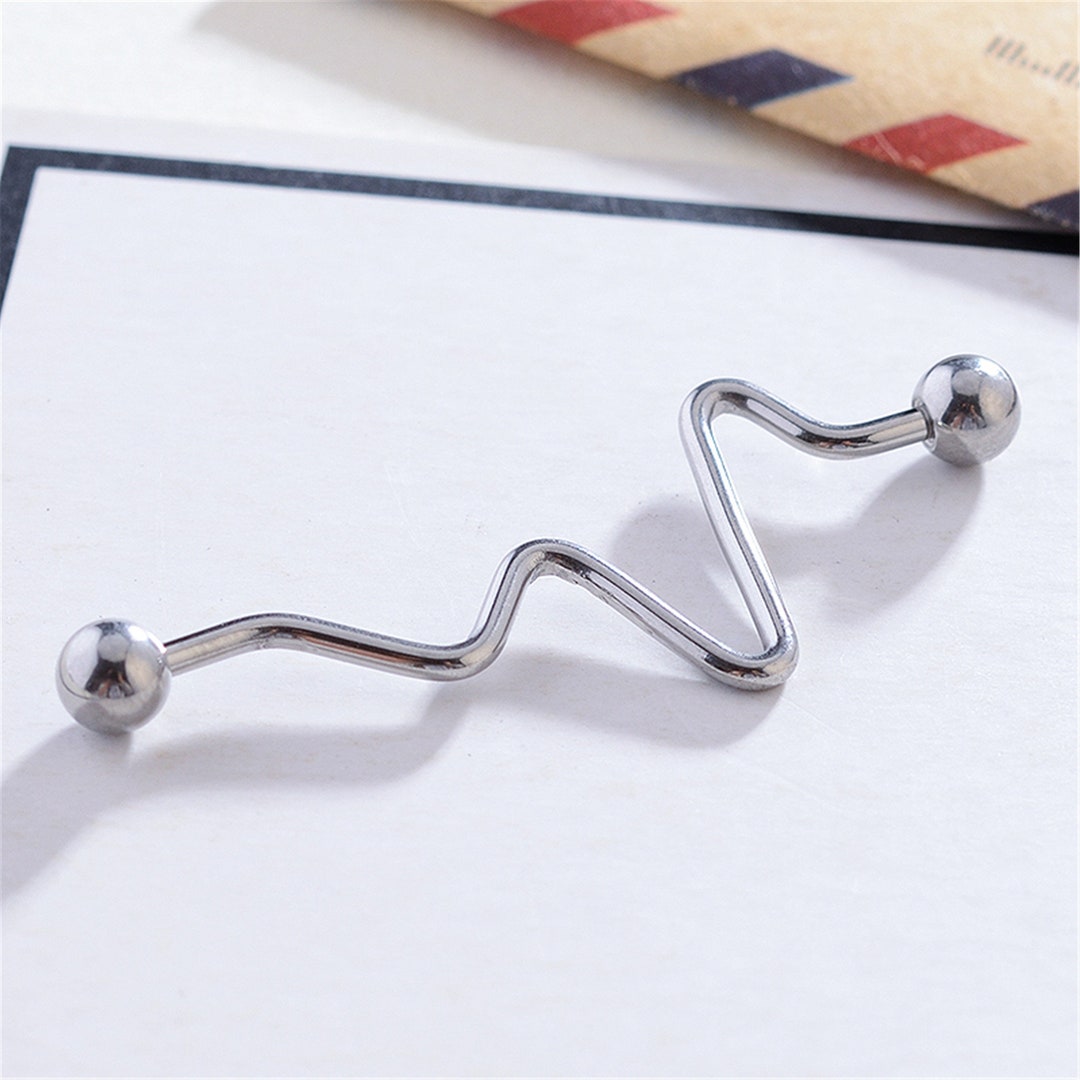 Barra industrial, barra industrial ondulada, piercing de joyería ...