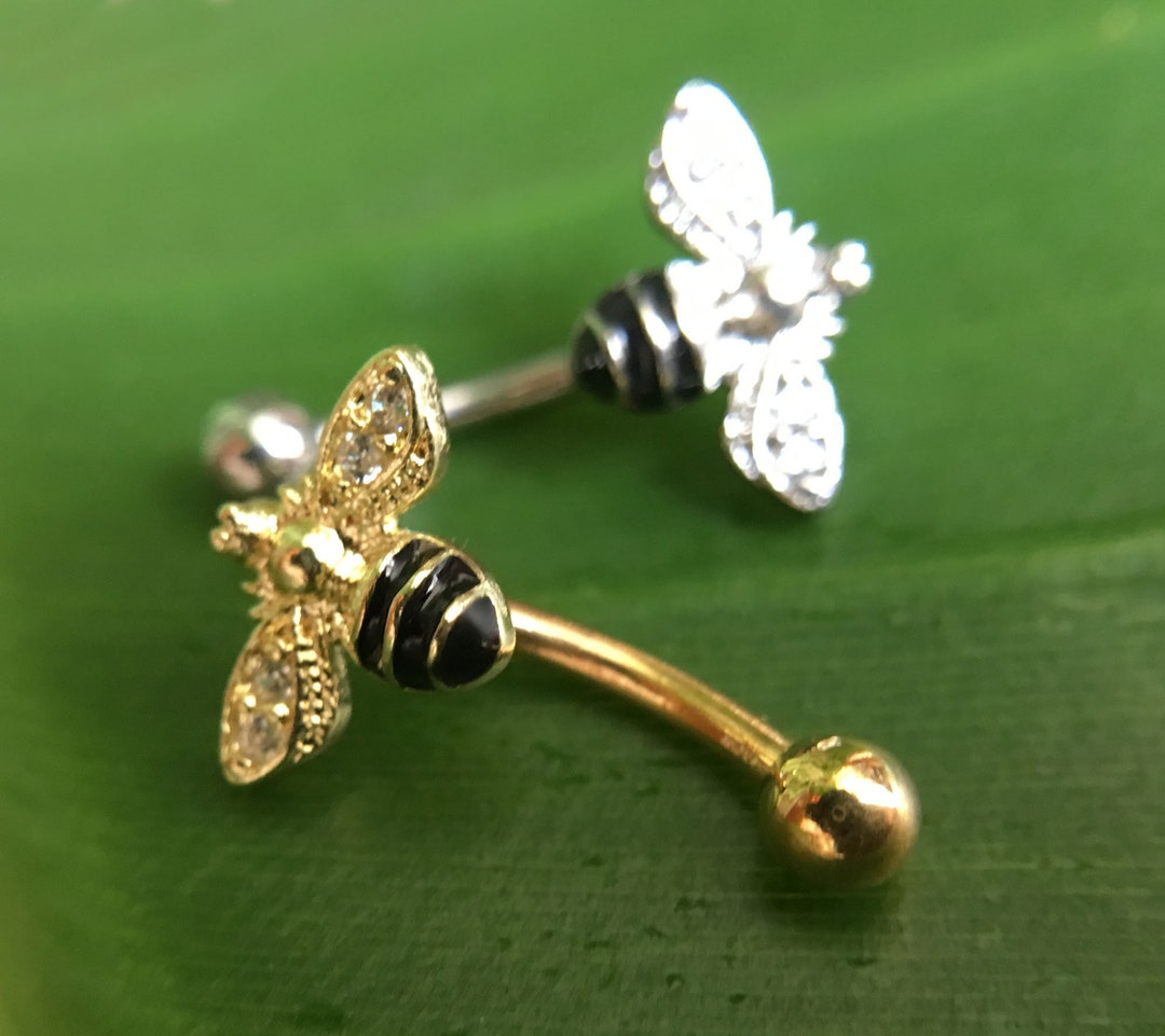 16g Small Bee Belly Ring, Belly Ring, Belly Button Ring, Body Jewelry ...