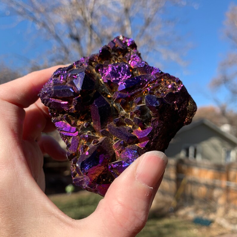 Purple and Gold Titanium Aura Quartz Crystal Cluster 256g - Etsy