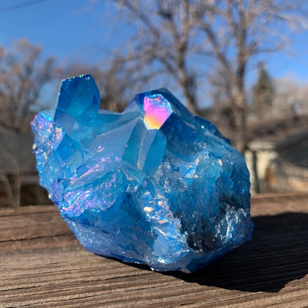 Blue Flame Titanium Aura Quartz Crystal Cluster 550g - Etsy