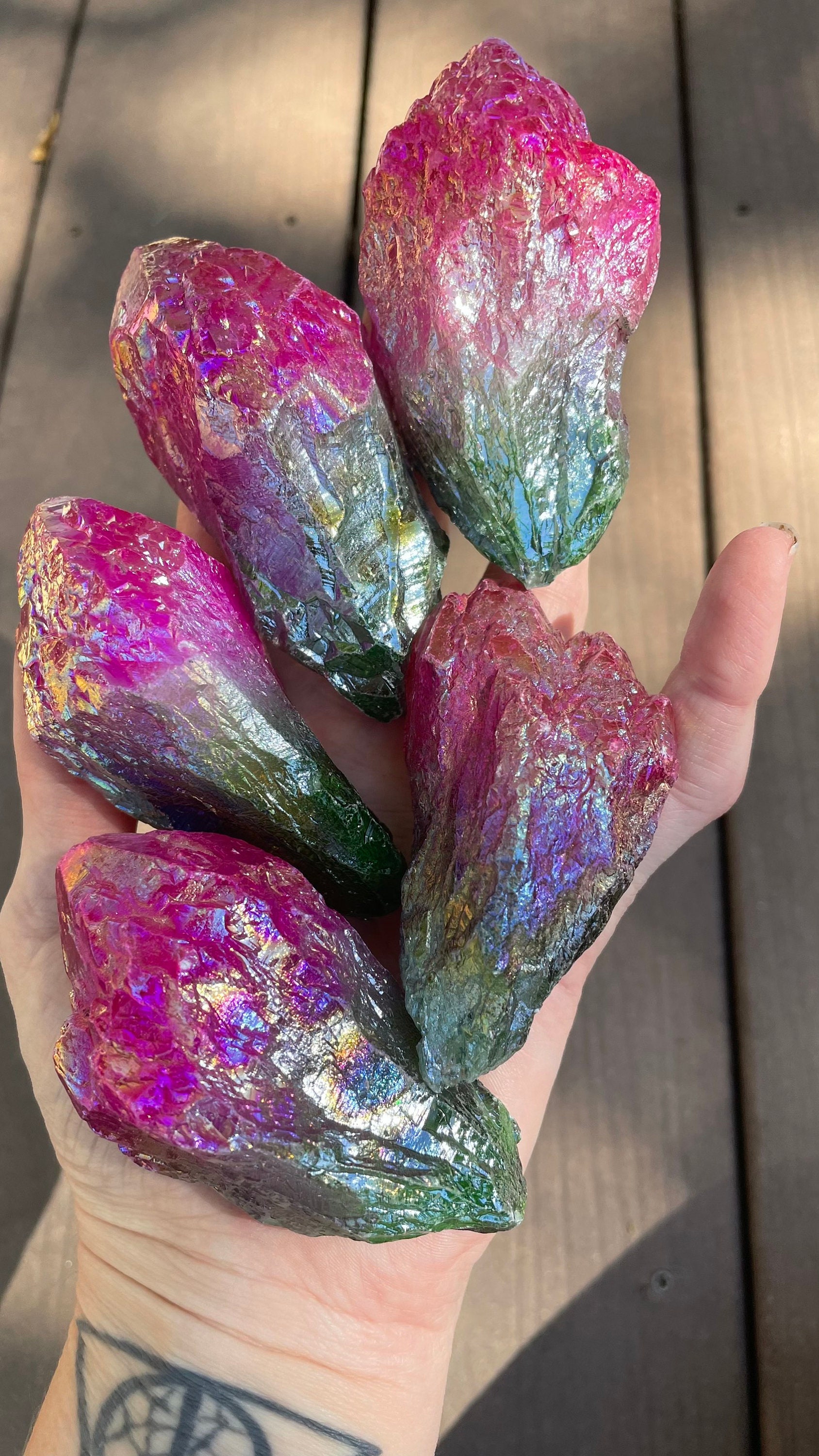 Giant Watermelon Ombré Aura Quartz Crystal Point | Etsy