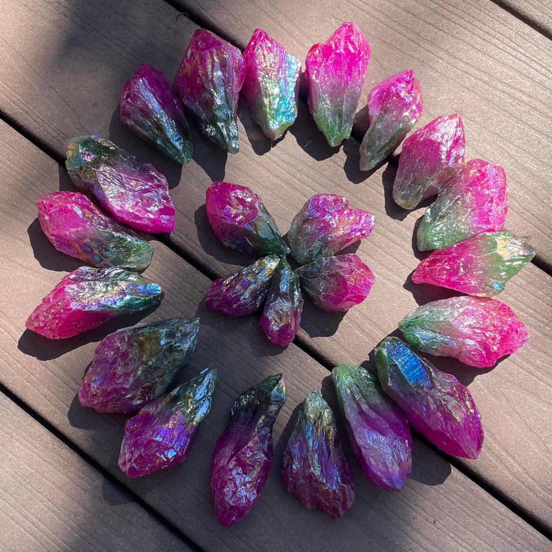 Giant Watermelon Ombré Aura Quartz Crystal Point - Etsy