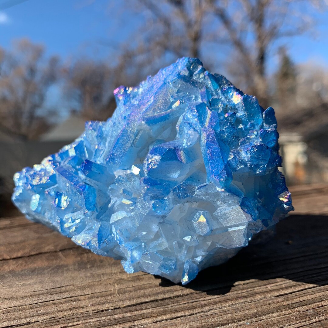 Blue Flame Aura Quartz Crystal Cluster 384g - Etsy