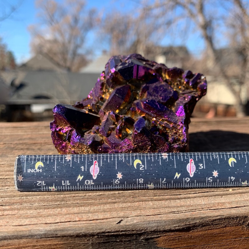 Purple and Gold Titanium Aura Quartz Crystal Cluster 256g - Etsy