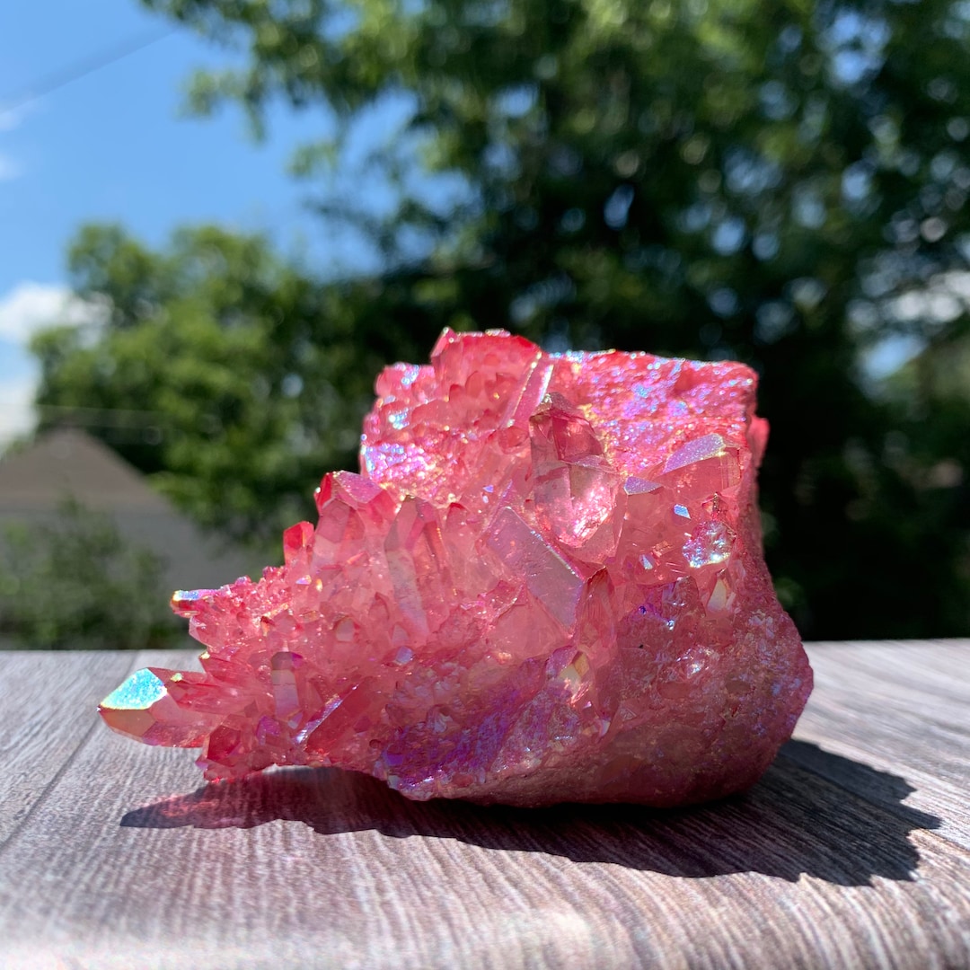 Strawberry Pink Aura Quartz Crystal Cluster 282g - Etsy