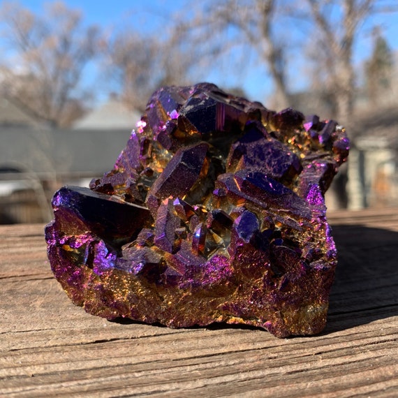 Purple and Gold Titanium Aura Quartz Crystal Cluster 256g - Etsy