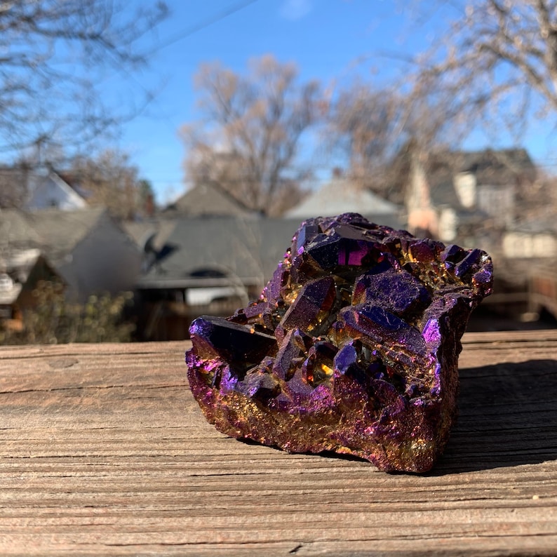 Purple and Gold Titanium Aura Quartz Crystal Cluster 256g - Etsy