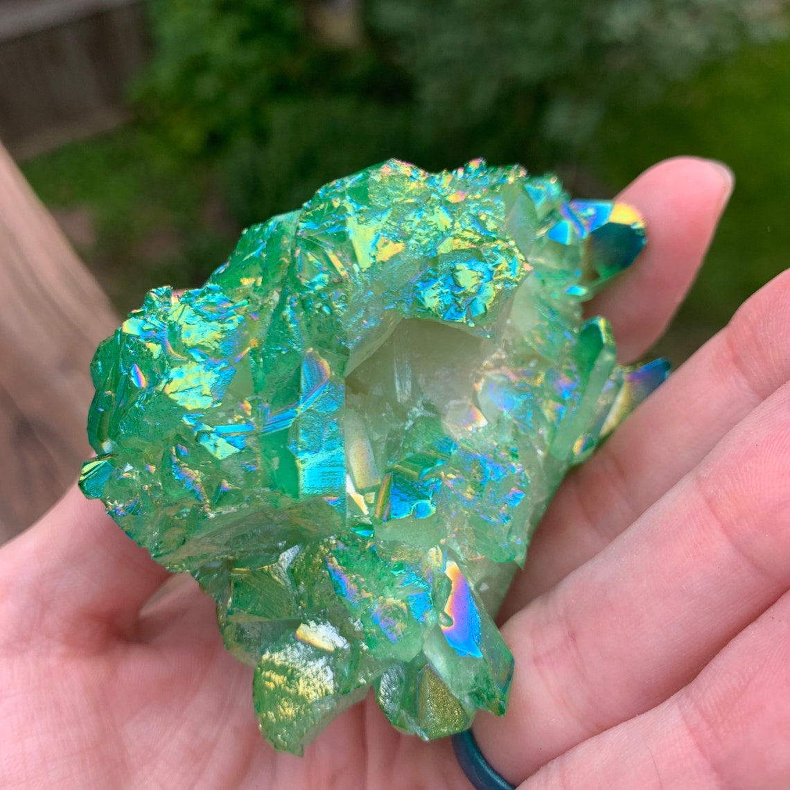 Green Apple Aura Quartz Crystal Cluster 144g - Etsy