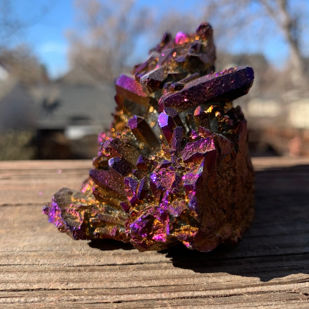 Purple and Gold Titanium Aura Quartz Crystal Cluster 236g - Etsy