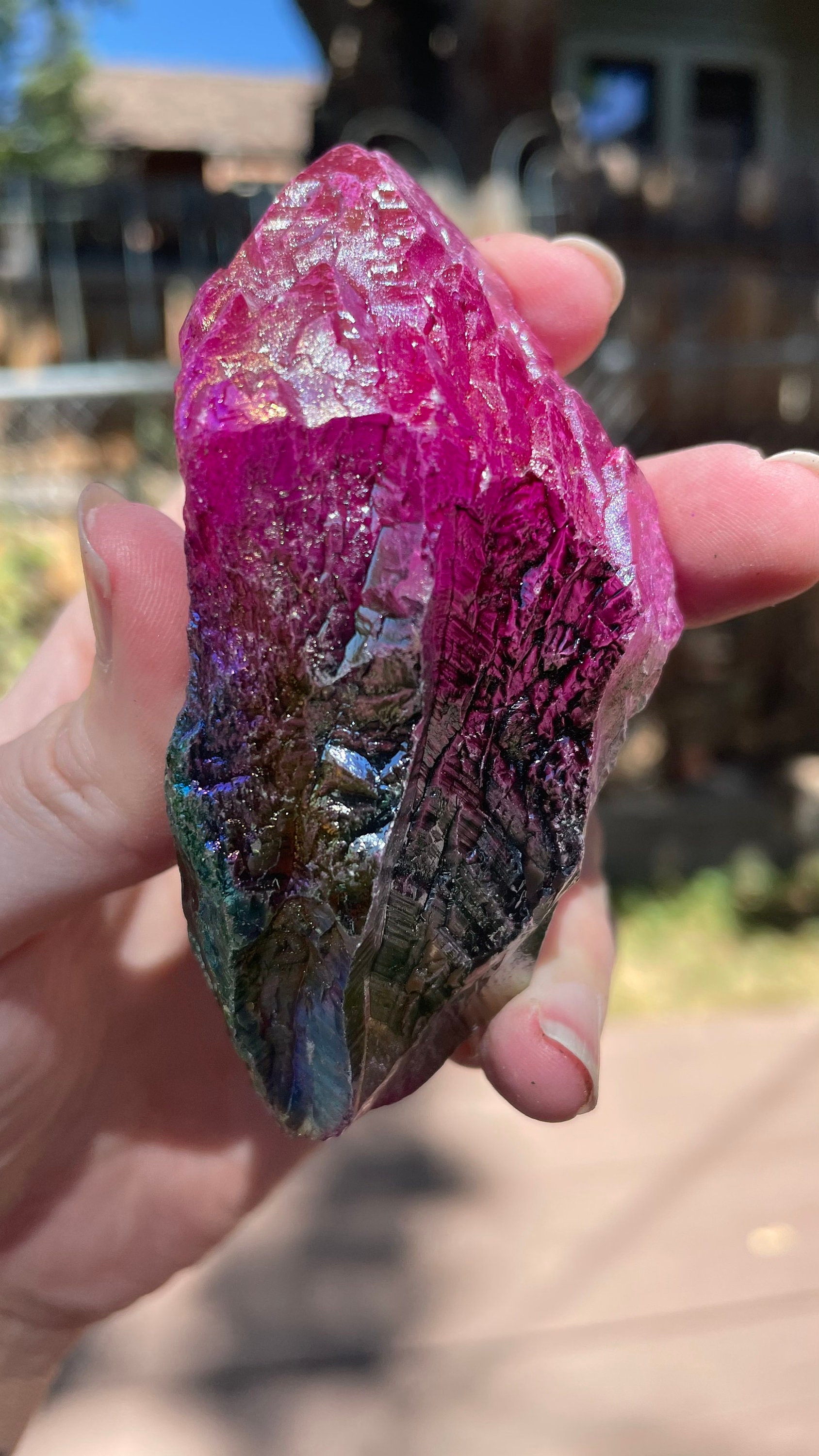 Giant Watermelon Ombré Aura Quartz Crystal Point | Etsy