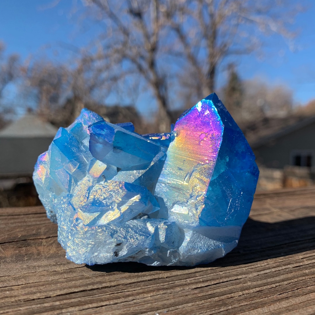 Blue Flame Aura Quartz Crystal Cluster 320g - Etsy