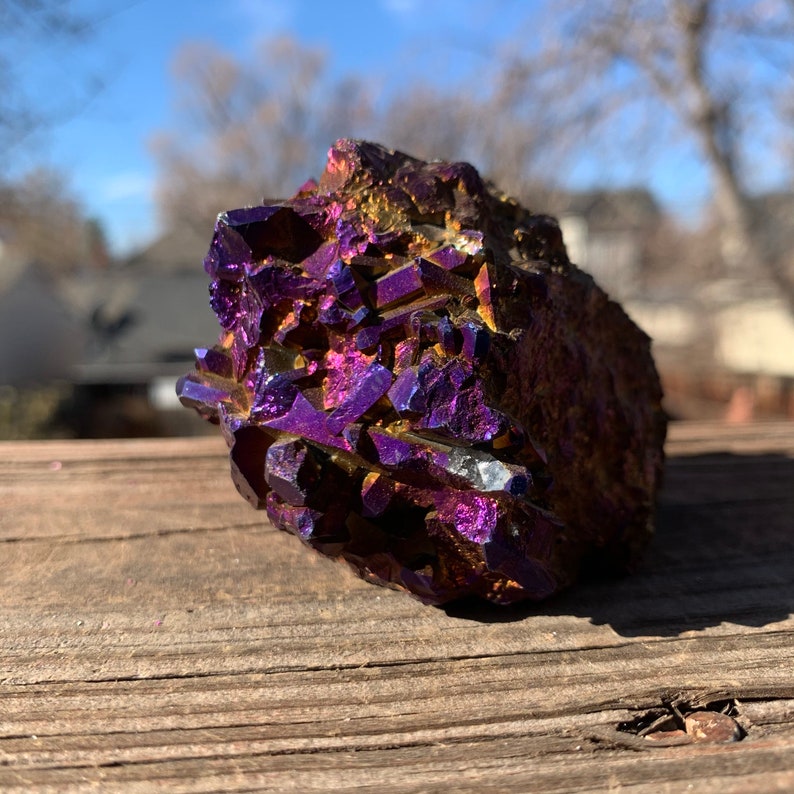 Purple and Gold Titanium Aura Quartz Crystal Cluster 210g - Etsy