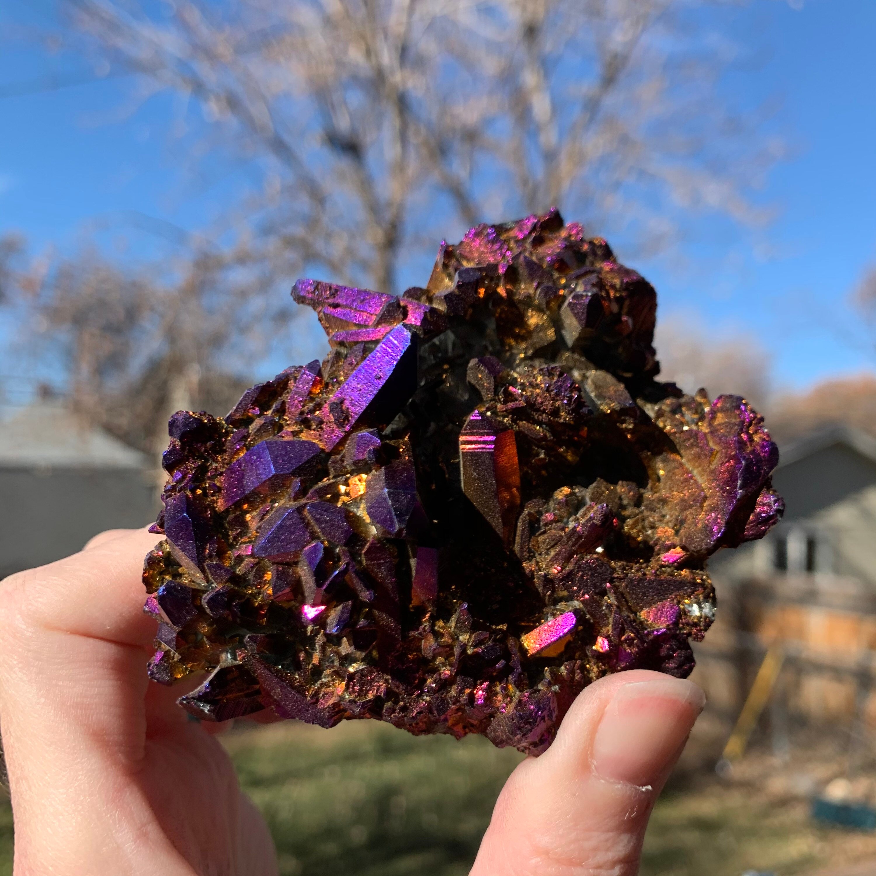 Purple and Gold Titanium Aura Quartz Crystal Cluster 236g | Etsy