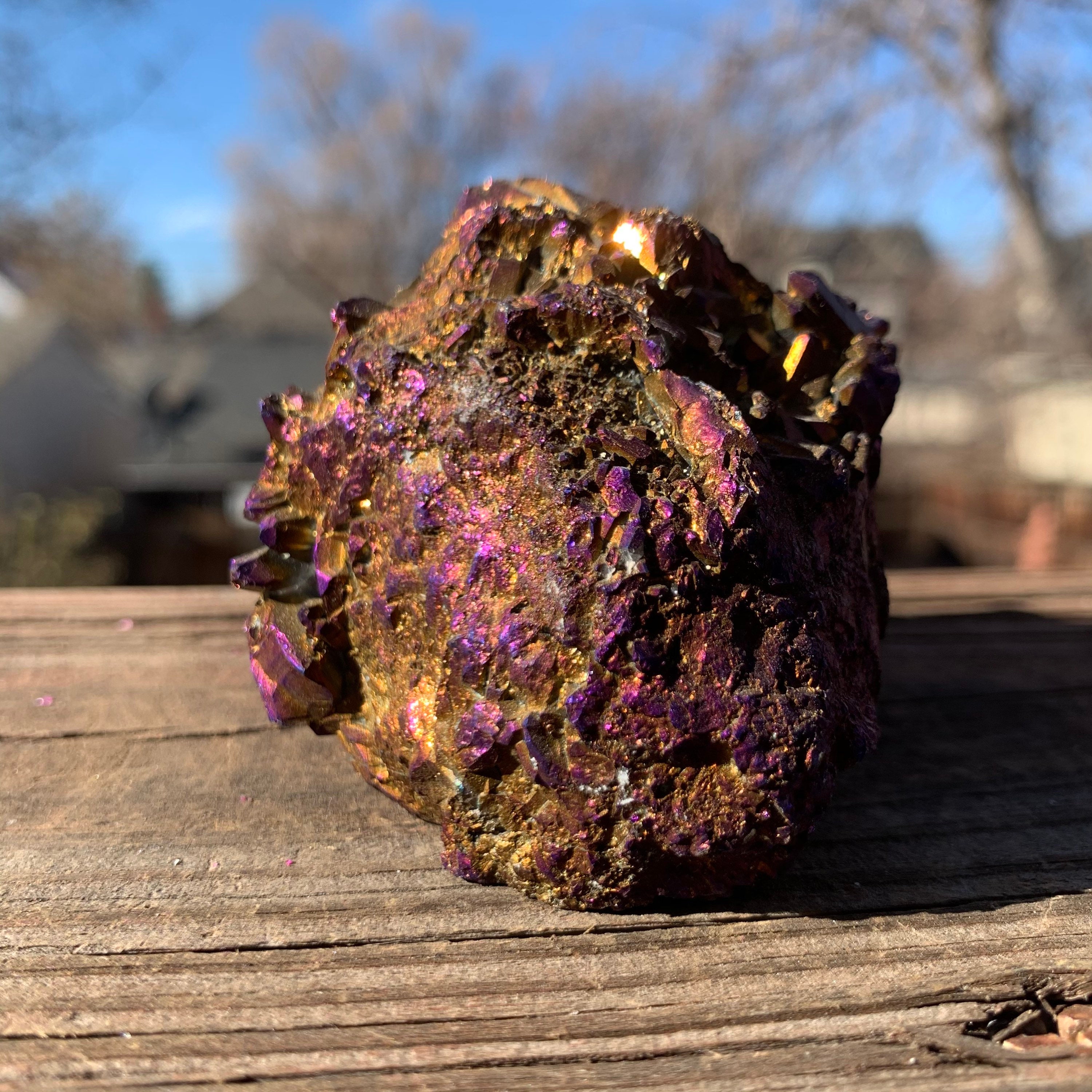 Purple and Gold Titanium Aura Quartz Crystal Cluster 210g | Etsy