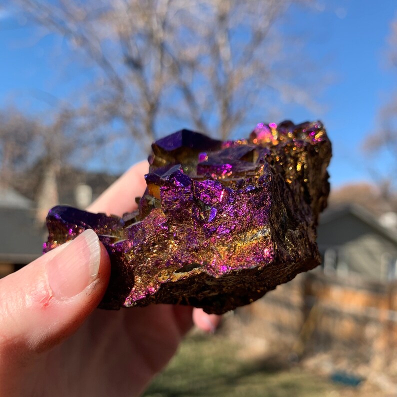 Purple and Gold Titanium Aura Quartz Crystal Cluster 256g - Etsy