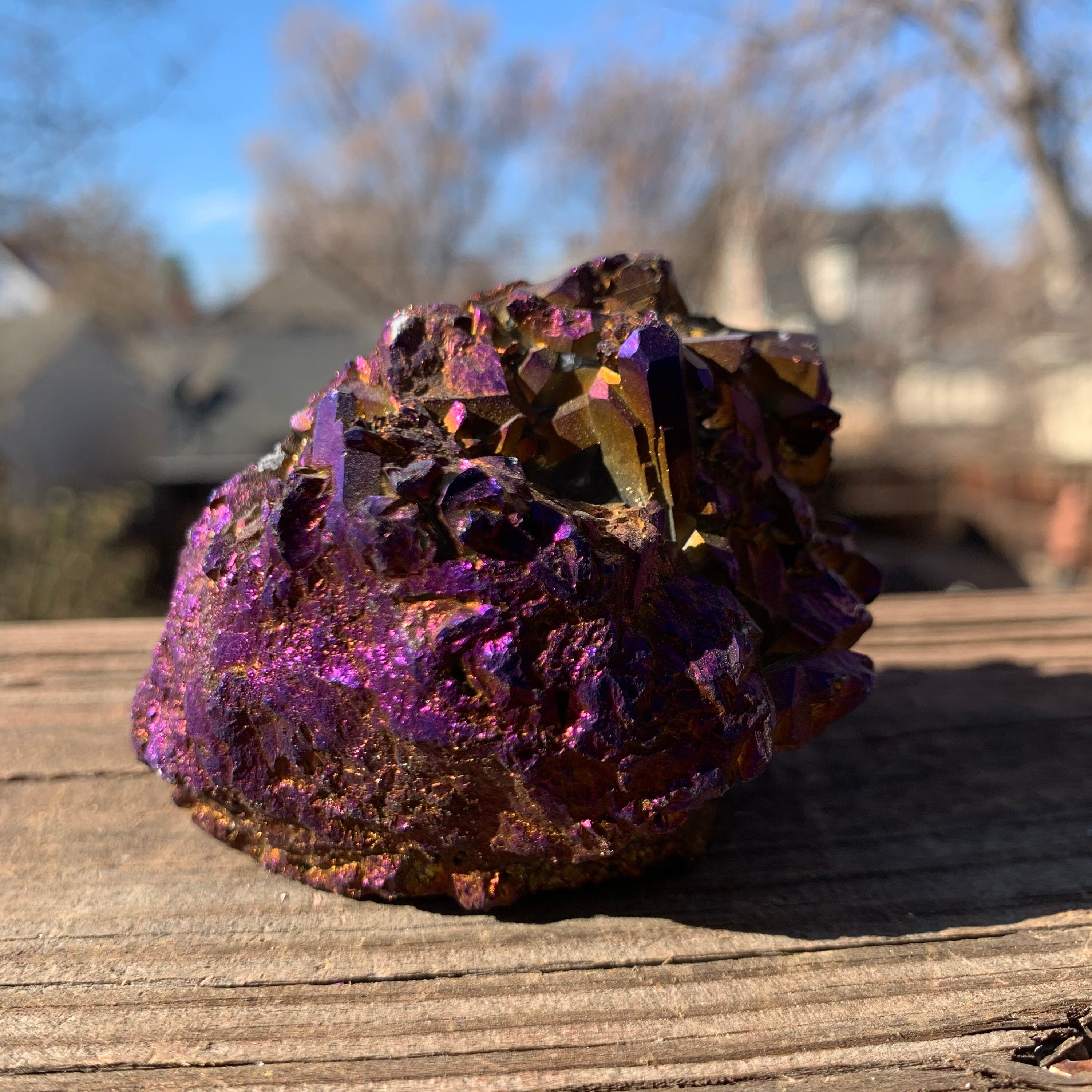 Purple and Gold Titanium Aura Quartz Crystal Cluster 210g | Etsy