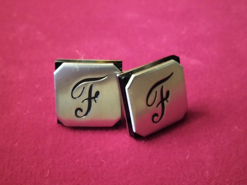 Swank Cuff Links | F Monogram | Satin Silver and Black Finish - Etsy