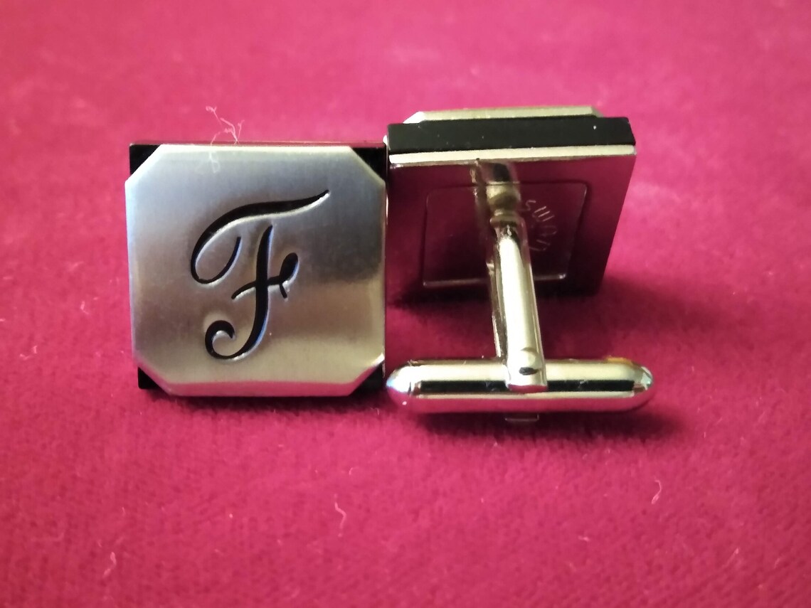Swank Cuff Links | F Monogram | Satin Silver and Black Finish - Etsy