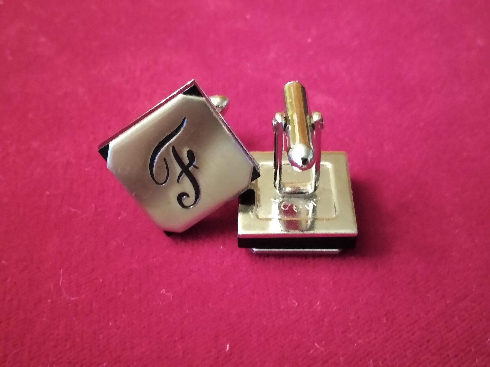 Swank Cuff Links | F Monogram | Satin Silver and Black Finish - Etsy