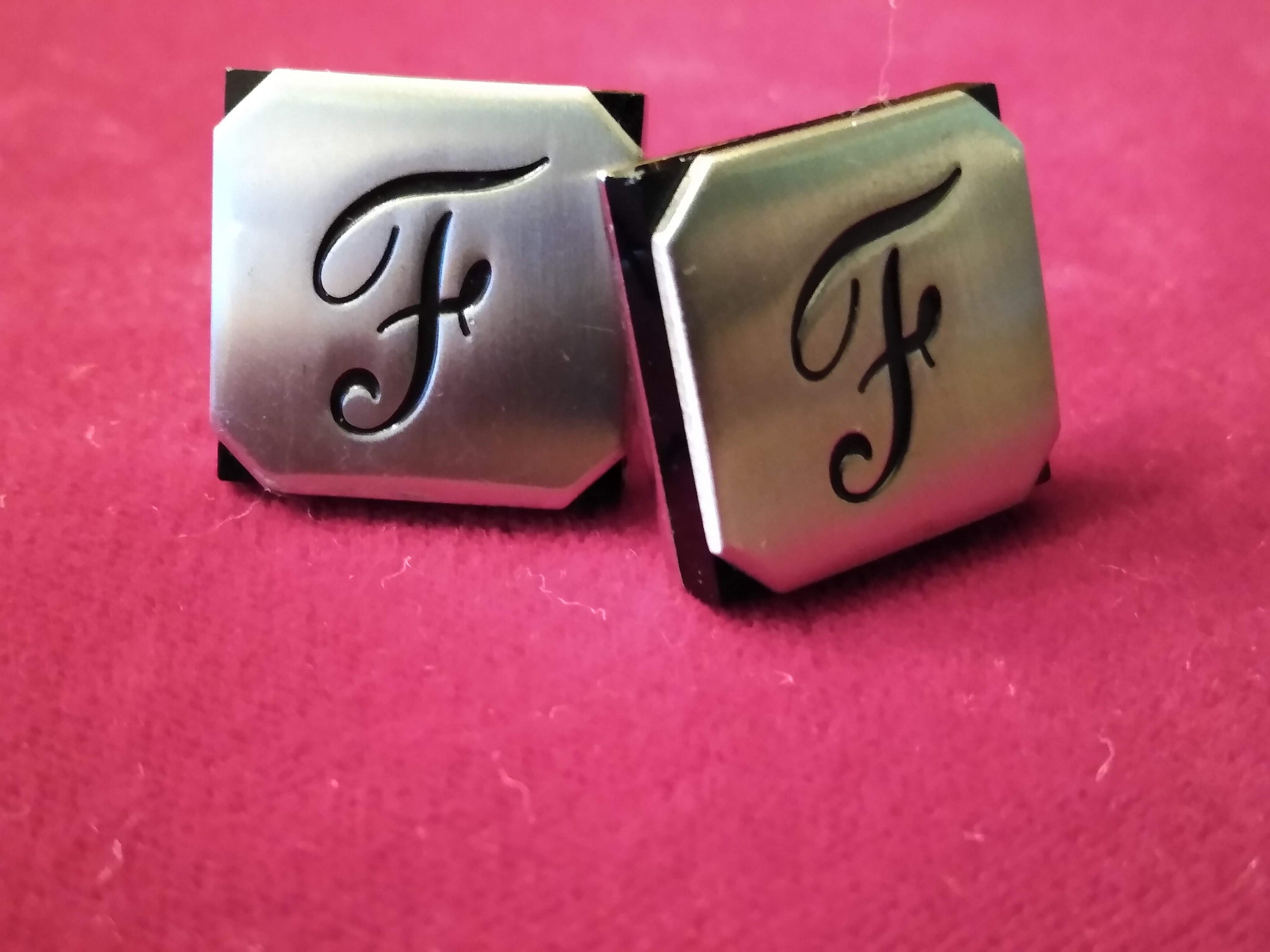 Swank Cuff Links | F Monogram | Satin Silver and Black Finish - Etsy