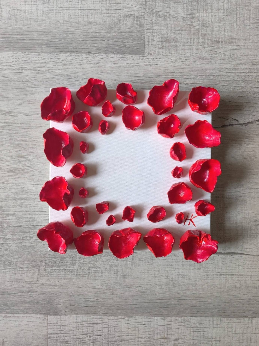 Romantic Art, Red Clay Sculpture, Square Canvas Art, Abstract Art, Red ...