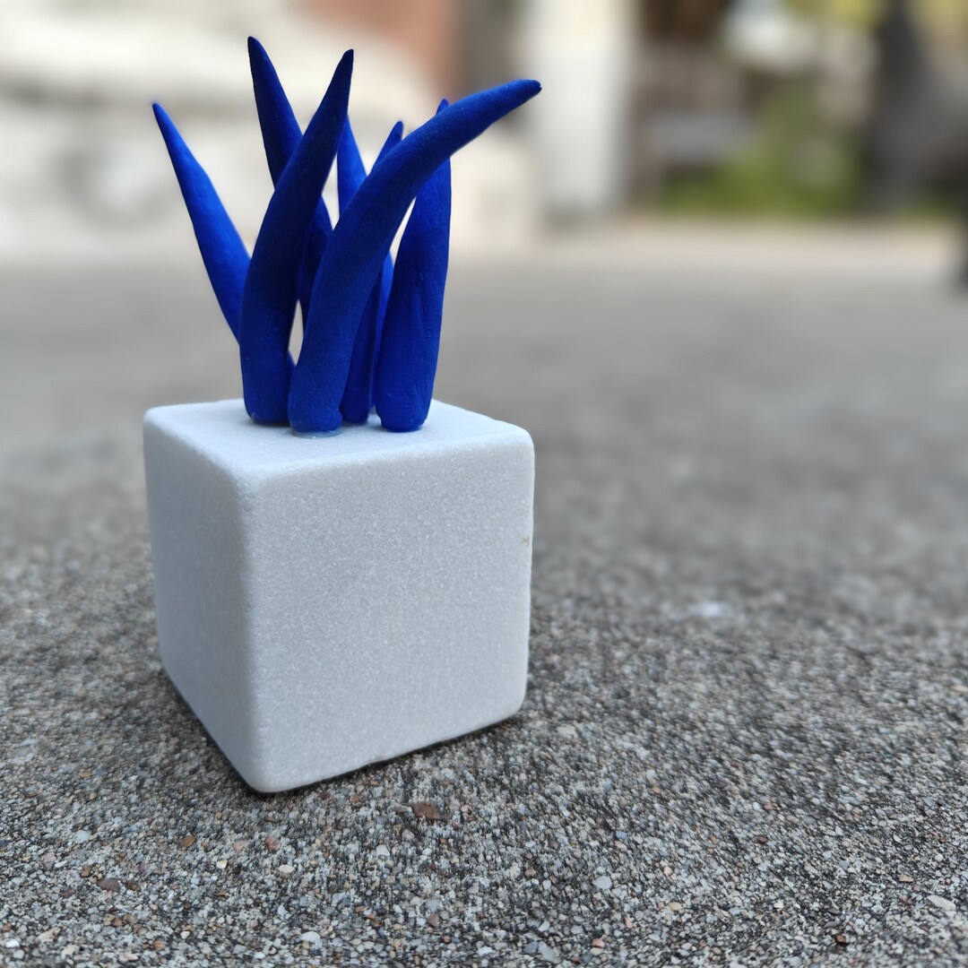 Tiny Blue and White Sculpture, Ocean-inspired Art, Spiky Art, Marble ...