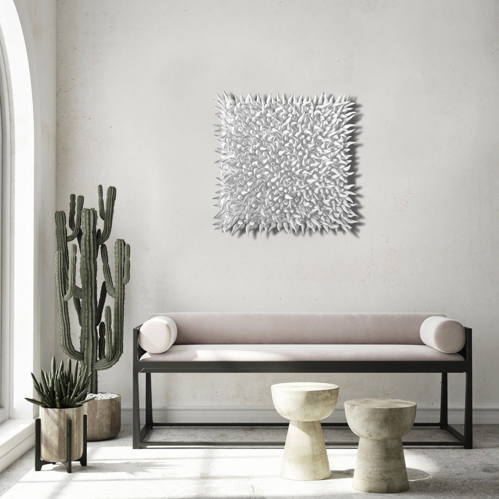 White Spikes Clay Wall Sculpture: Abstract Contemporary Art on 20 ...
