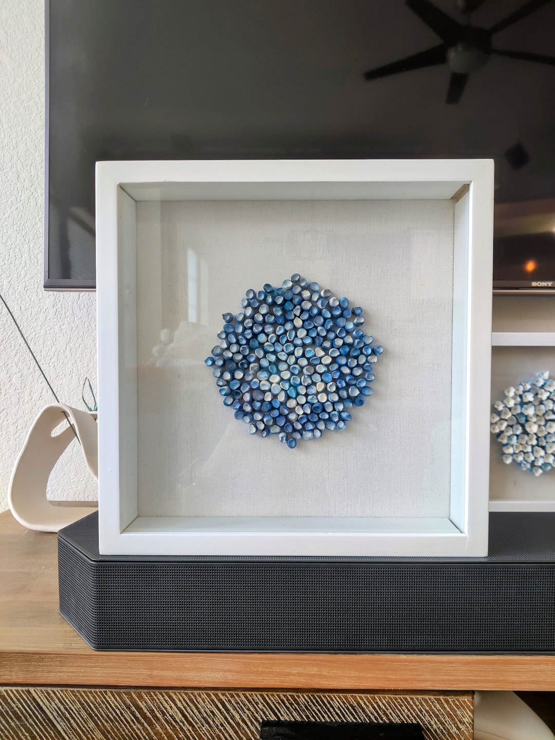 Blue Wall Sculpture, Framed Square Canvas Art, Abstract Art, Clay Wall ...