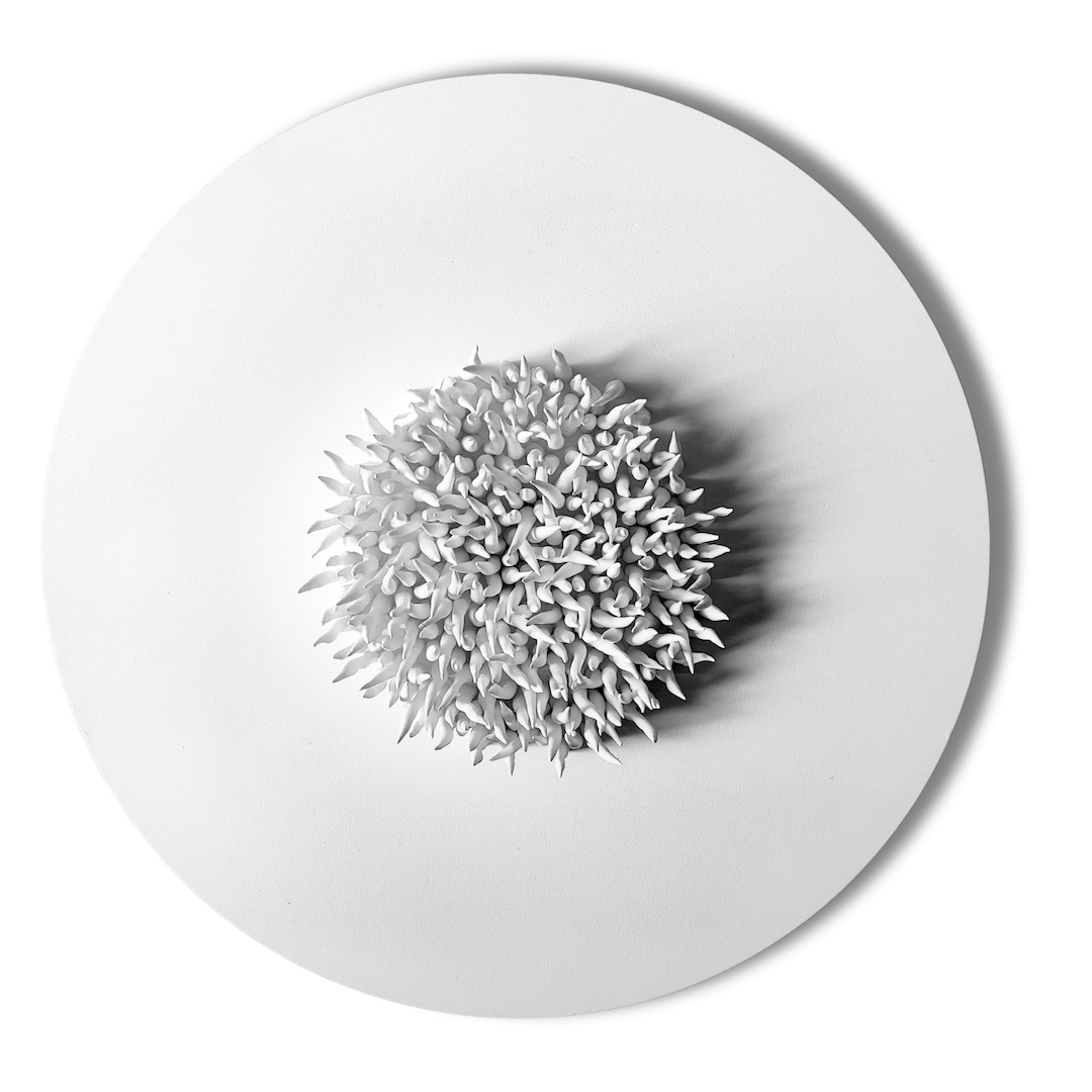 Spiky Round Wall Sculpture on a 20-inch Diameter Canvas, Contemporary ...