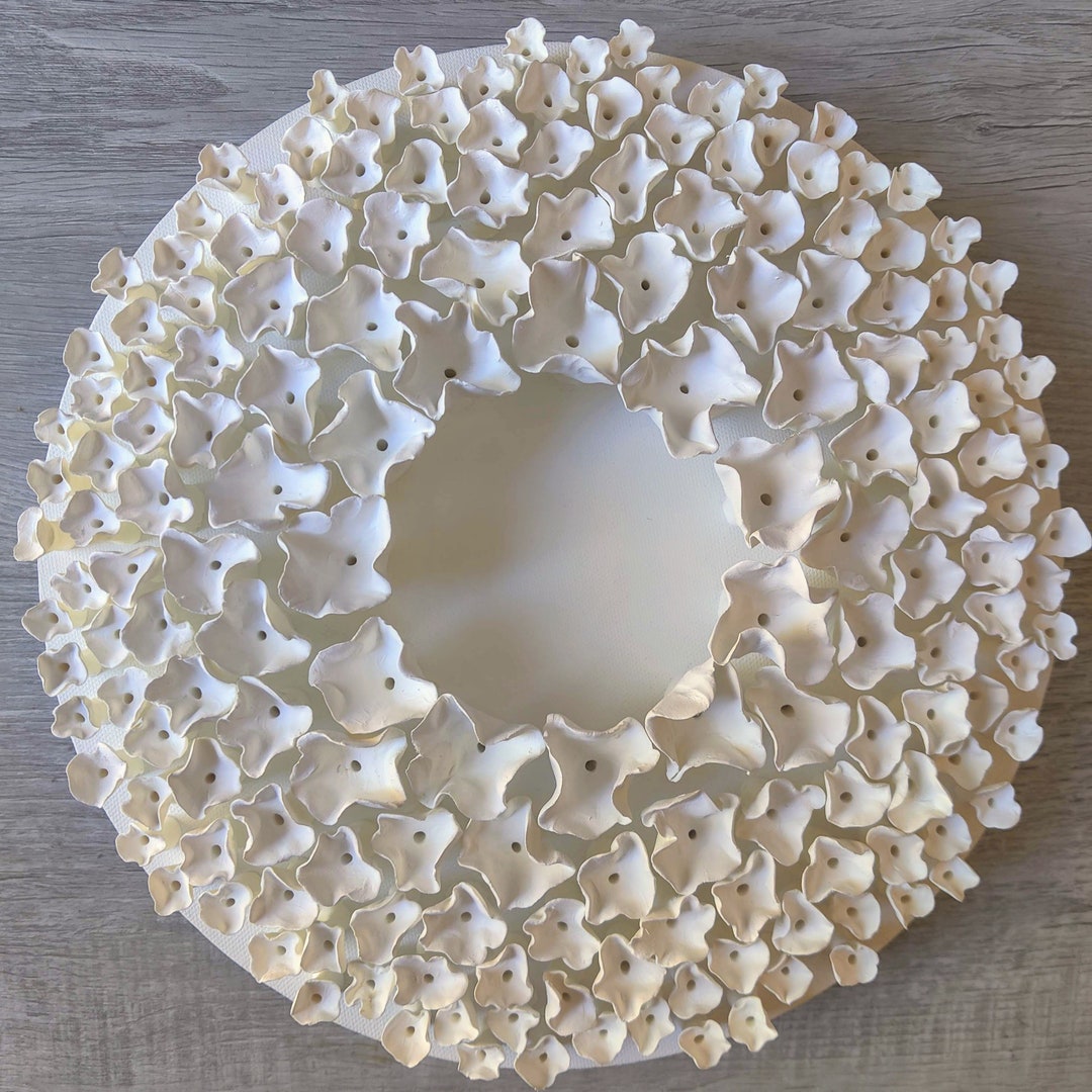 White Wall Sculpture on 12" or 14" Round Canvas, Organic Wall Art ...