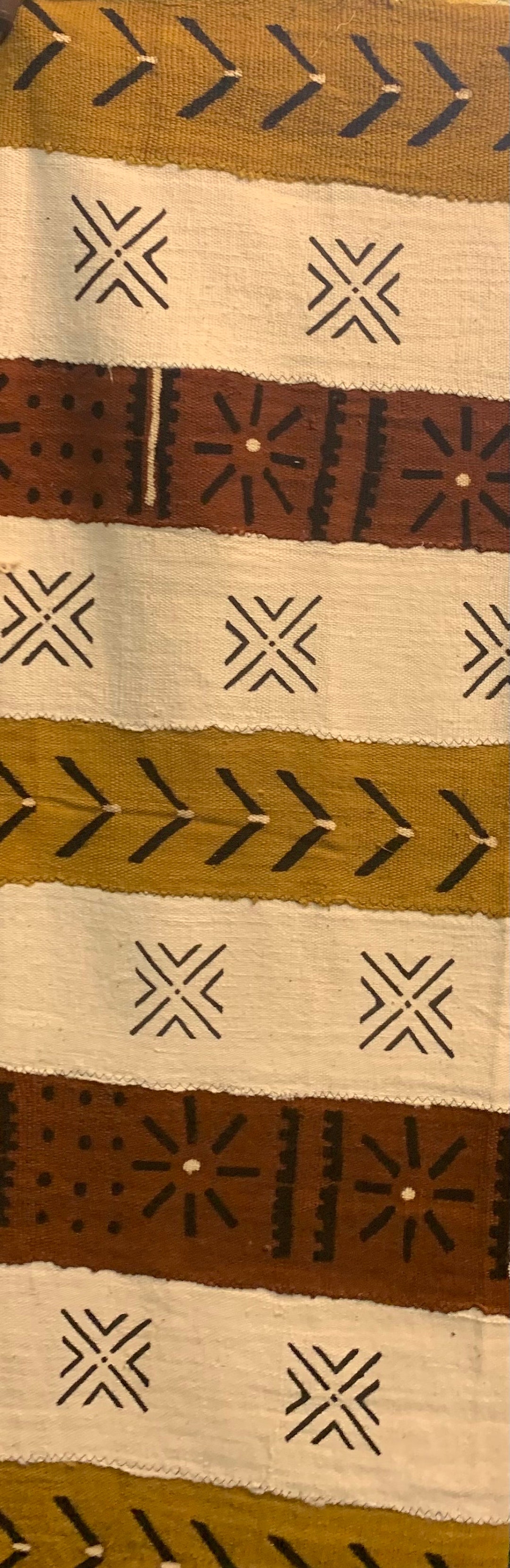 Hand Woven Mud Cloth, 3 Colored Strips in Gold, Rust and White, Cowrie ...