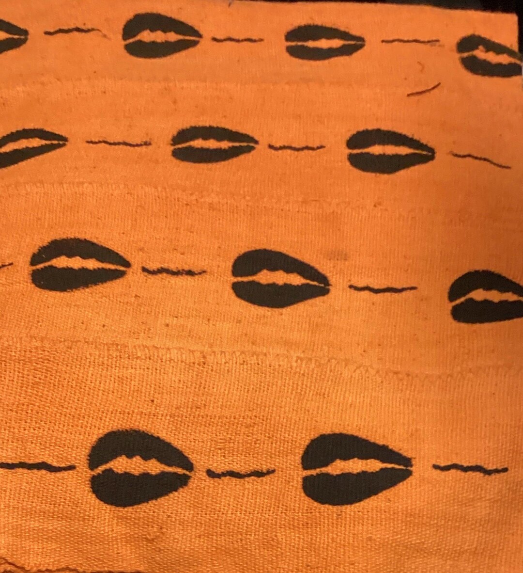 Hand Woven Orange Mudcloth, Black Cowrie Shell Line - Etsy
