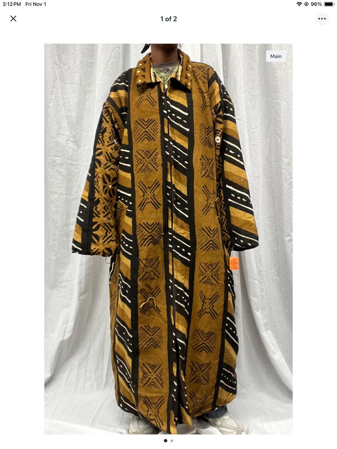 Mudcloth Coat, Tri-color/pattern, Zipper Closure, Two Pockets, Lining ...