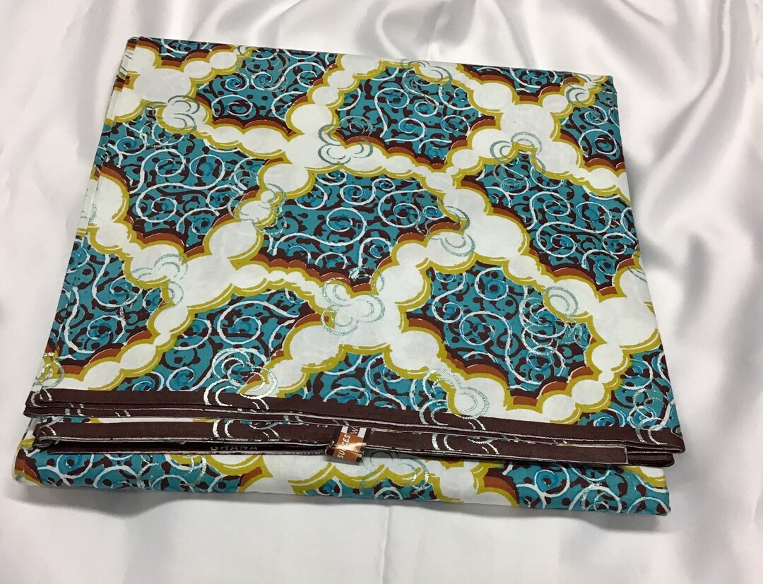 Woodin African Fabric - Turquoise, Brown, Gold, Silver ** [2 YARD ...