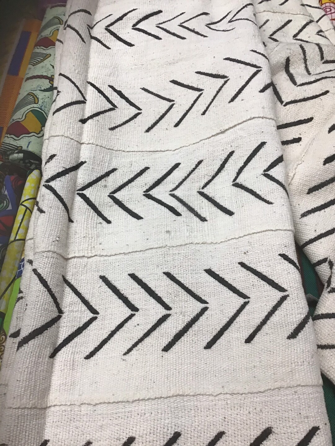 White Hand Woven Mud Cloth With Chevron Pattern - Etsy
