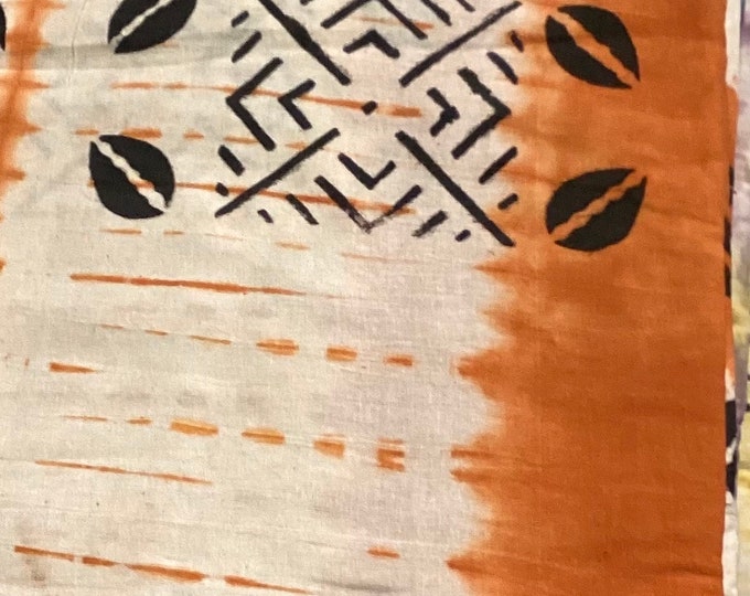 Mud Cloth PRINT Fabric, Orange and White With Black Cowrie Shells and ...